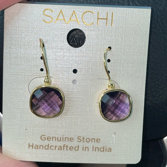SAACHI | Jewelry | Saachi Cushion Cut Purple And Gold Vermeil Drop ...